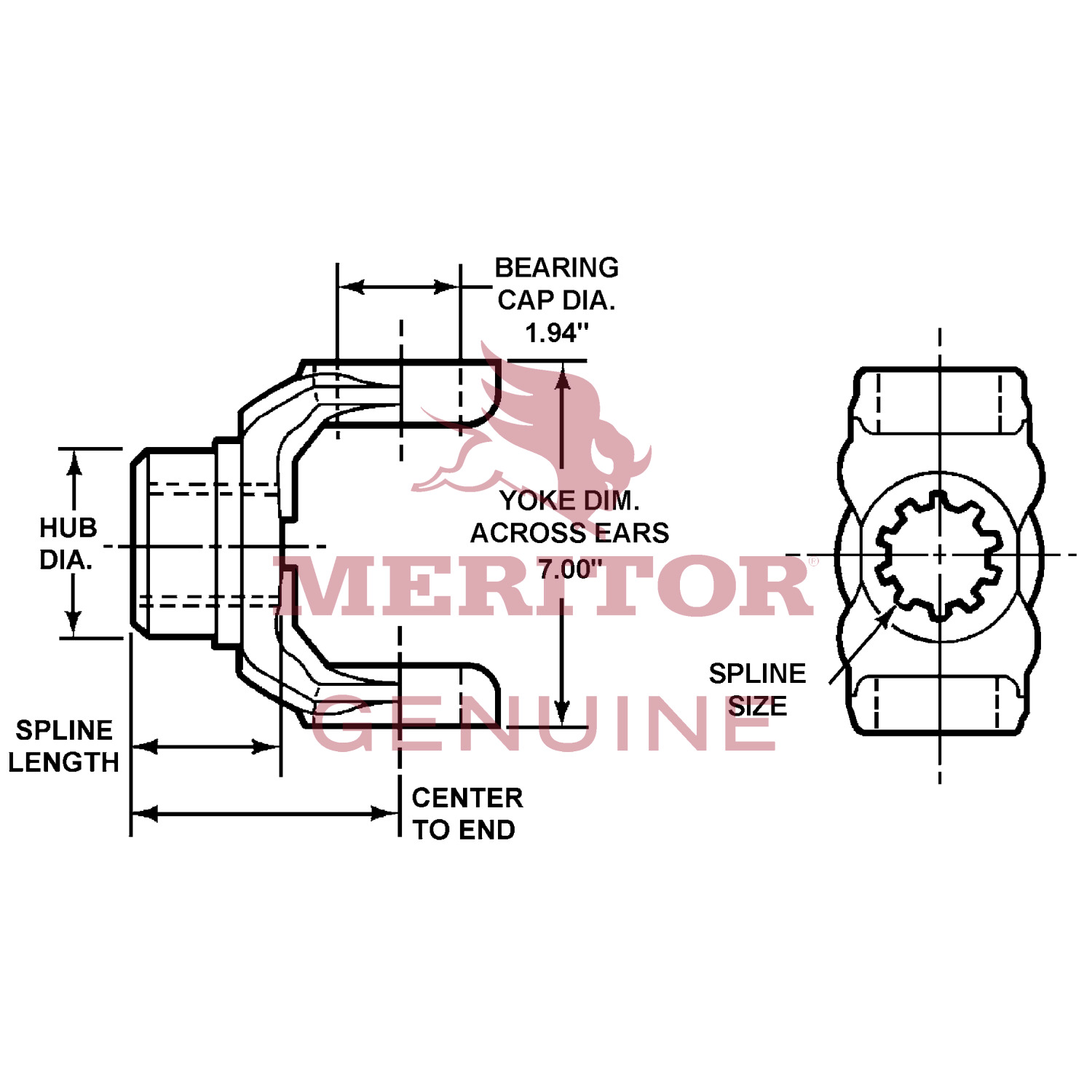Meritor Drive Shaft End Yoke 176N45221X | Wofford Truck Parts