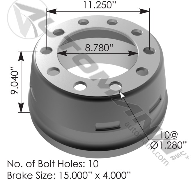 Automann 151.5403BA Brake Drum 15" x 4" – Outboard Mount | Wofford ...